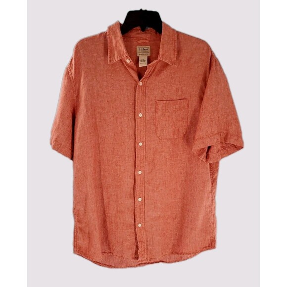 L.L. Bean | Shirts | Ll Bean Shirt Men Large Pink Salmon Linen Button ...